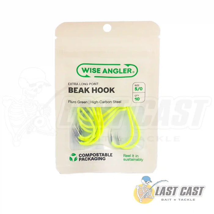 WISE ANGLER - BEAK HOOK WITH EXTRA LONG POINT IN FLUORESCENT GREEN ...